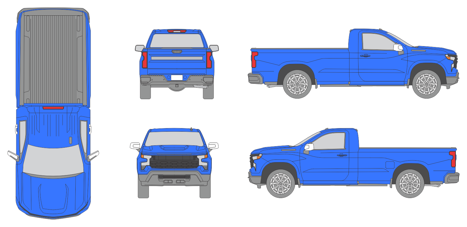 Chevrolet Silverado 2022 Conventional Cab Long Box - Vehicle Templates ...