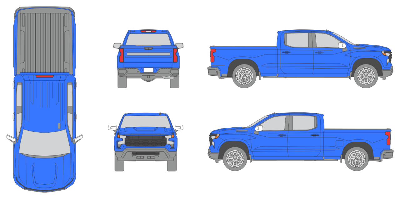 Chevrolet Silverado 2022 Crew Cab Standard Box - Vehicle Templates ...