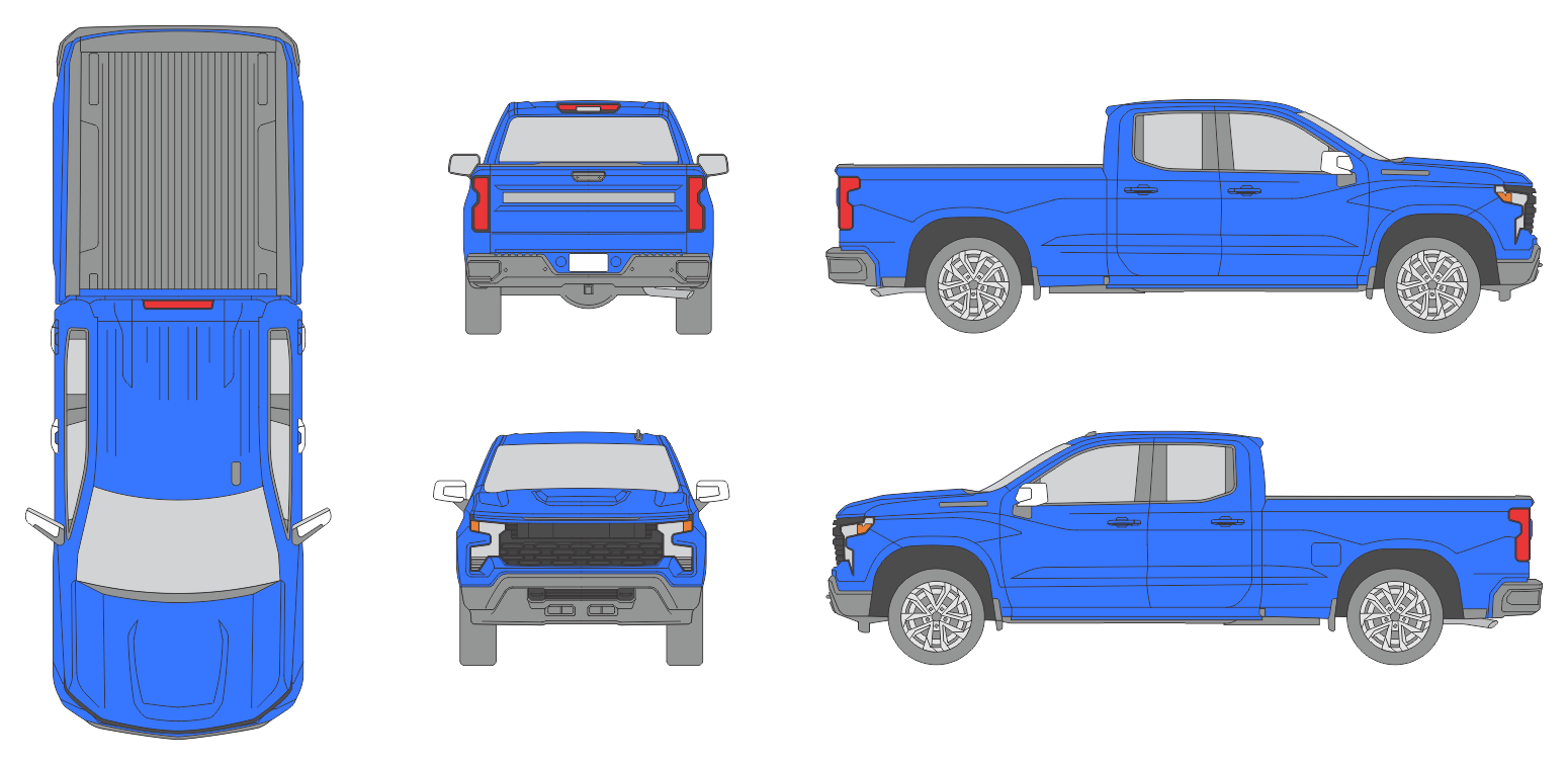 Chevrolet Silverado 2022 Quad Cab Standard Box - Vehicle Templates ...